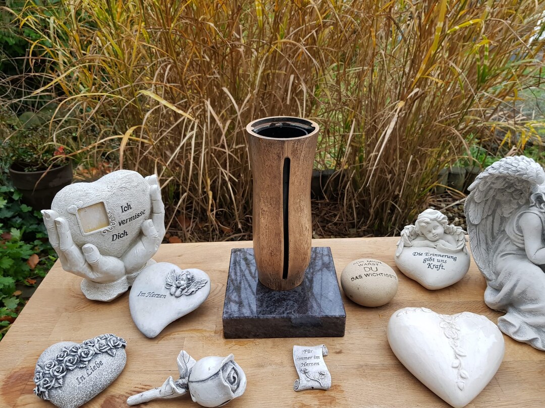 Bronze, CURVED GRAVE VASE ROUND, Grave Decoration Gold Cemetery Vase ...