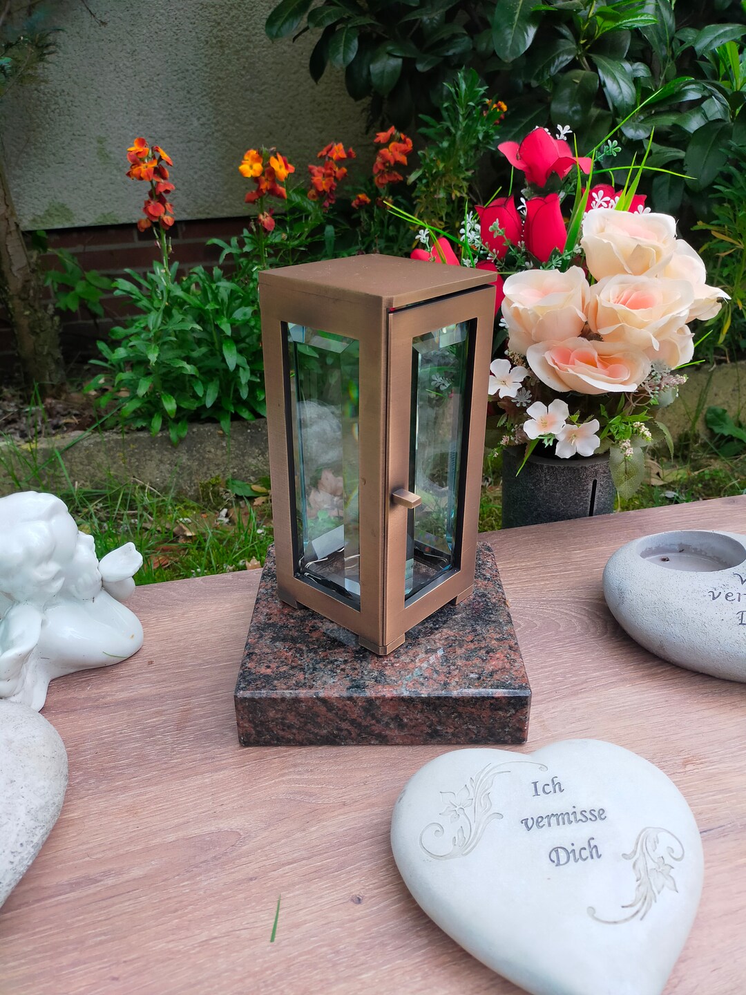 WITH Granite Base, Classic Grave Lantern Square, Bronze, Grave Light ...
