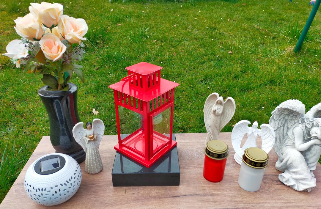 Buy Grave Lantern, Large, Red, Square, Grave Lamp, Grave Light, Grave ...