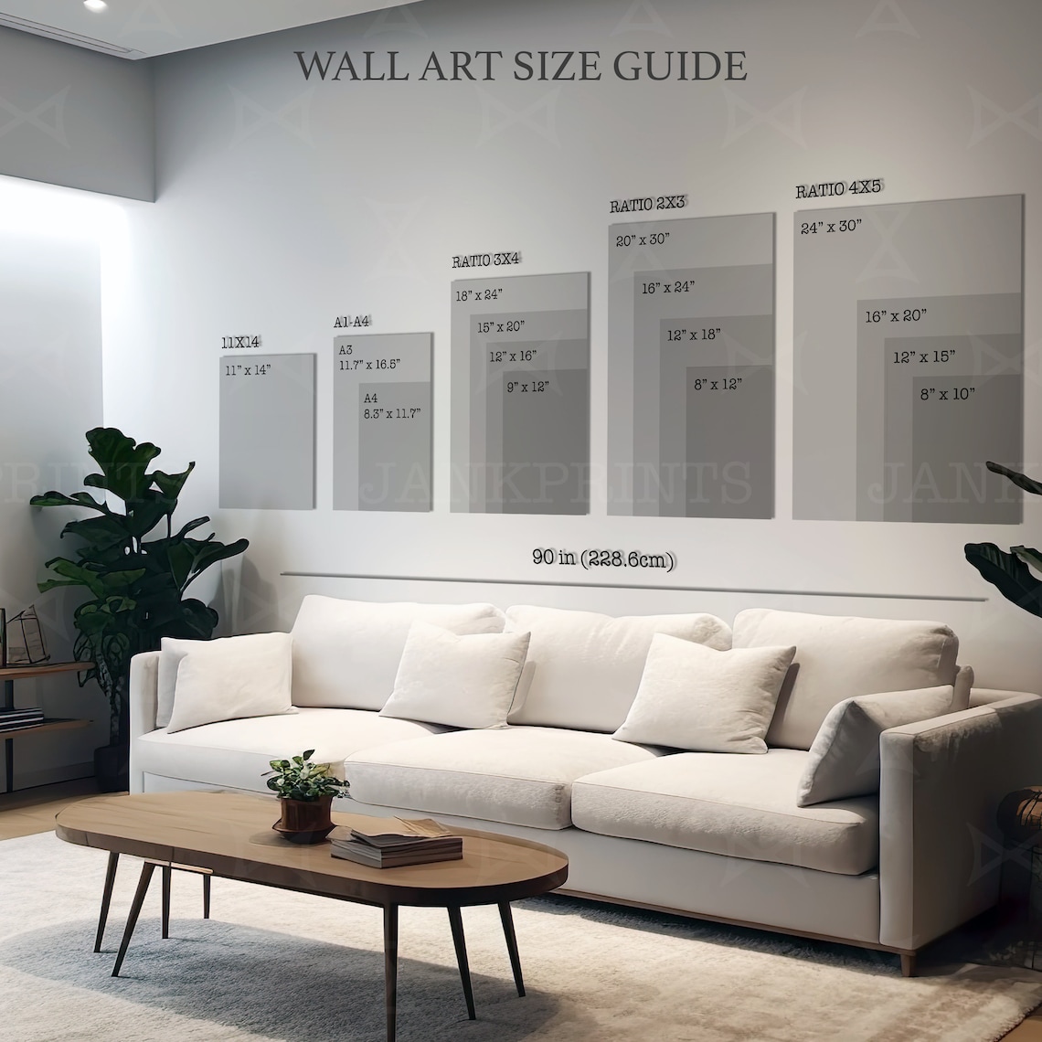 Wall Art Size Guide, Frame Size Guide, Poster Size Chart, Print Size Guide, Comparison Photo ...