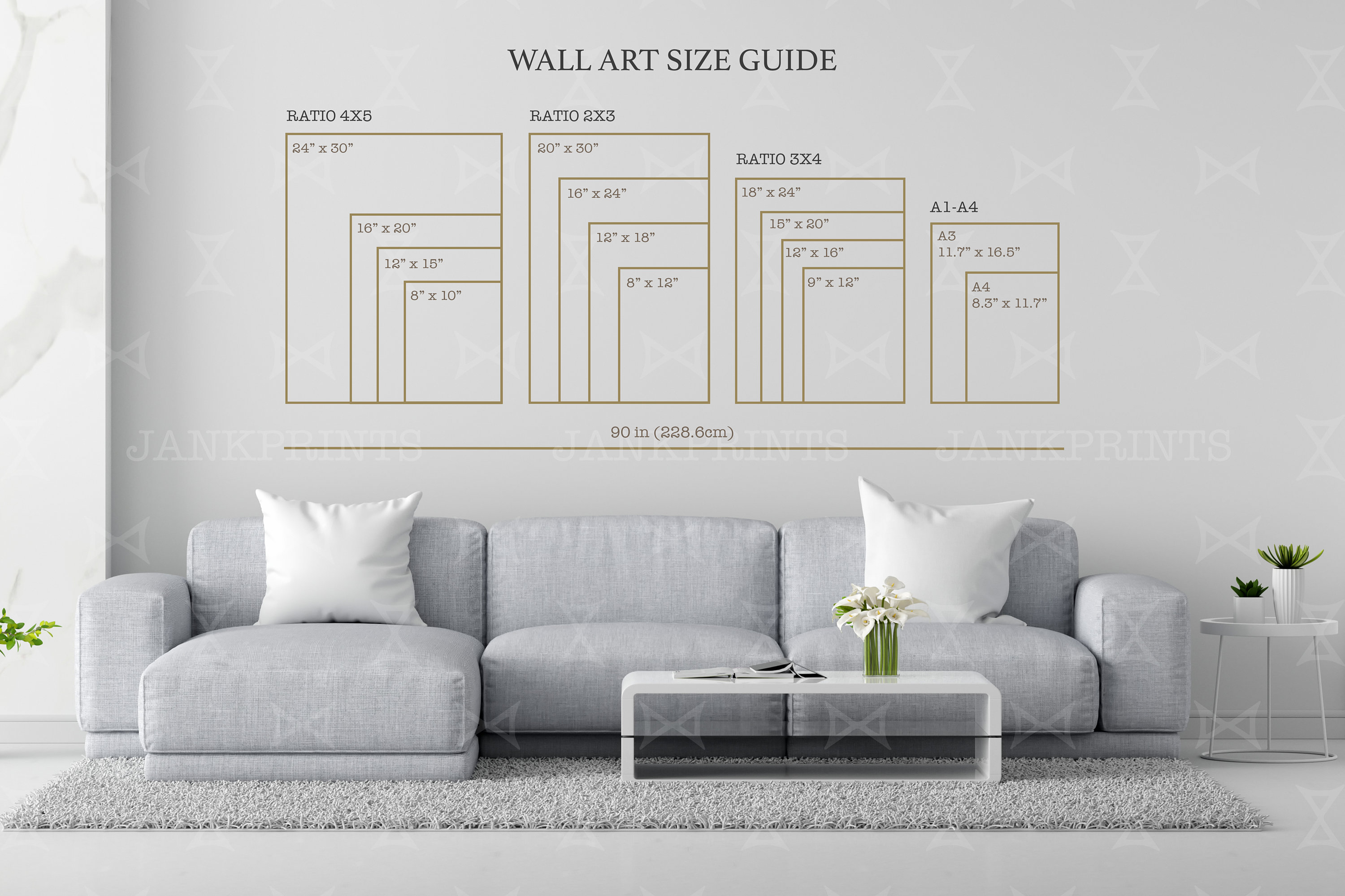 Wall Art Size Guide, Frame Size Guide, Poster Size Chart, Print Size ...