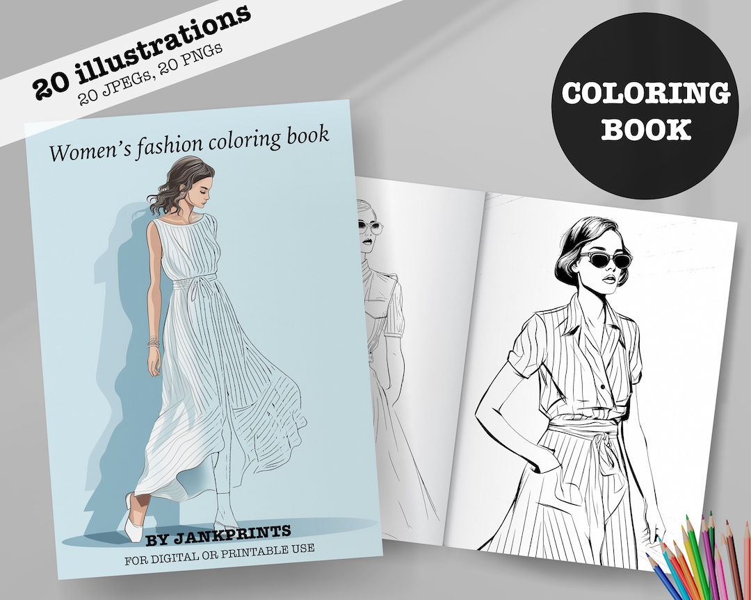 Fashion Coloring Pages - Adult and Kids Coloring Book for Digital or ...