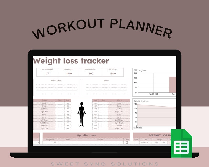 Weight Loss Tracker, Workout Planner, Google Sheets Fitness Planner ...