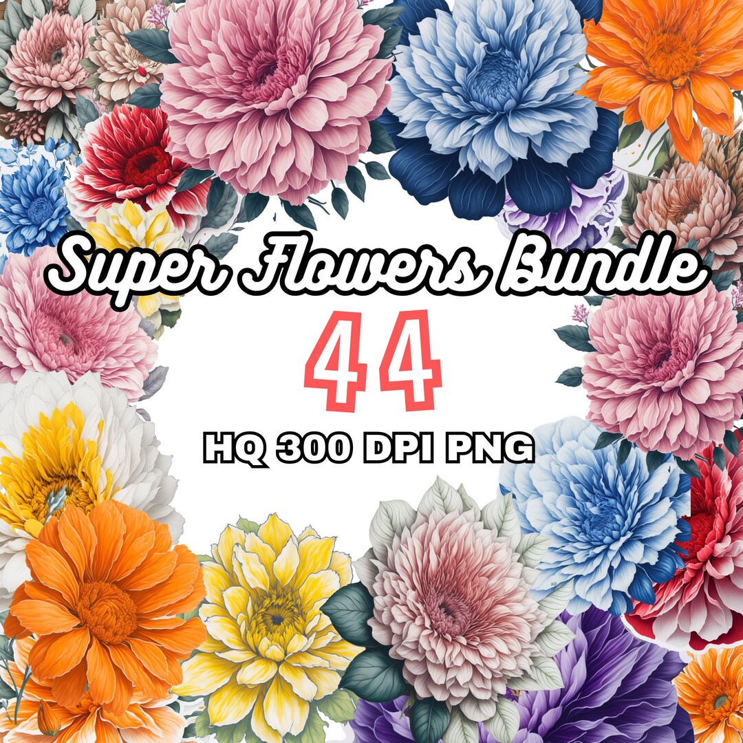 Super Flower Bundle, Watercolor Flower Bundle, Flower PNG, Watercolor ...
