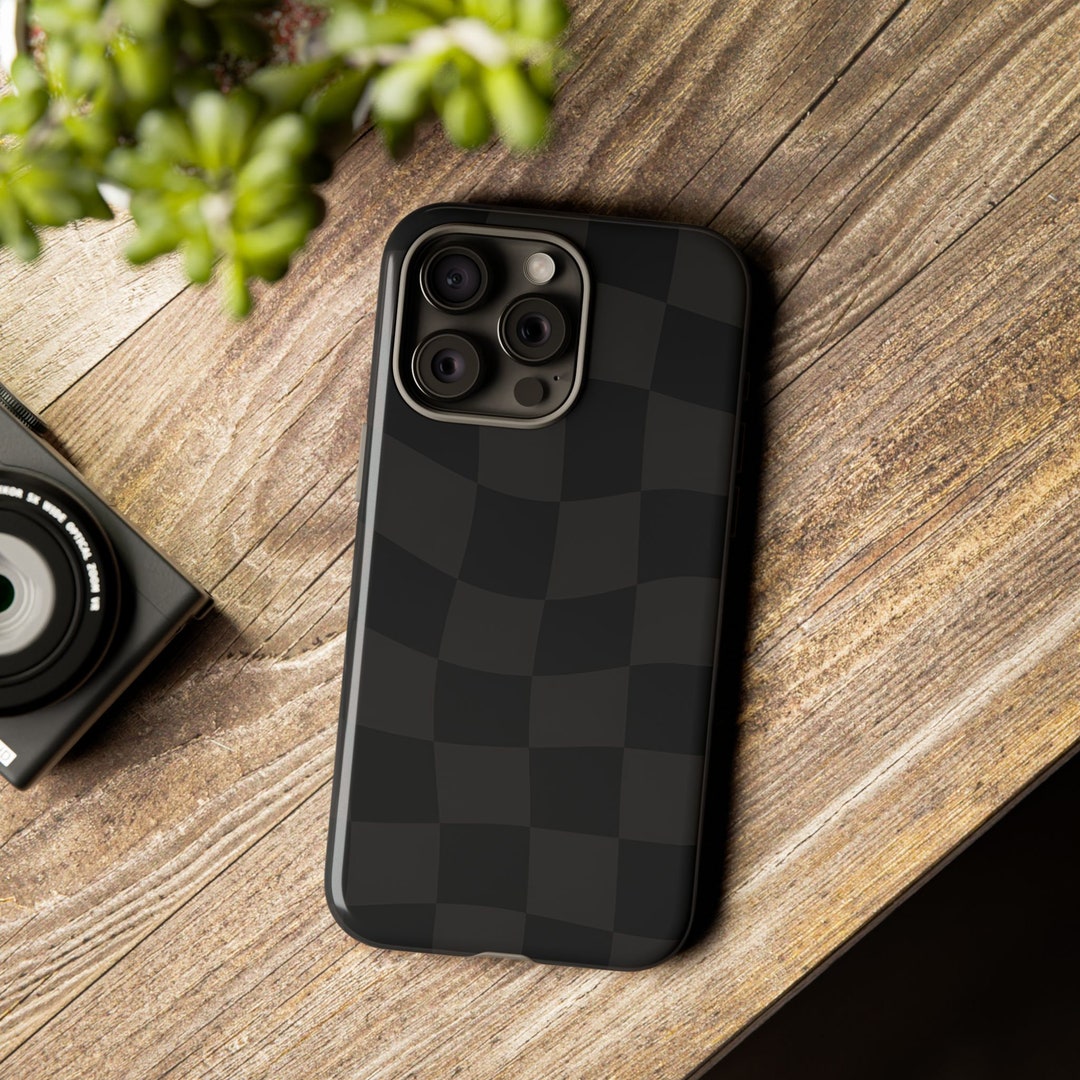 Minimal Black Grey Checkerboard Phone Case Checkered iPhone 16 15 ...