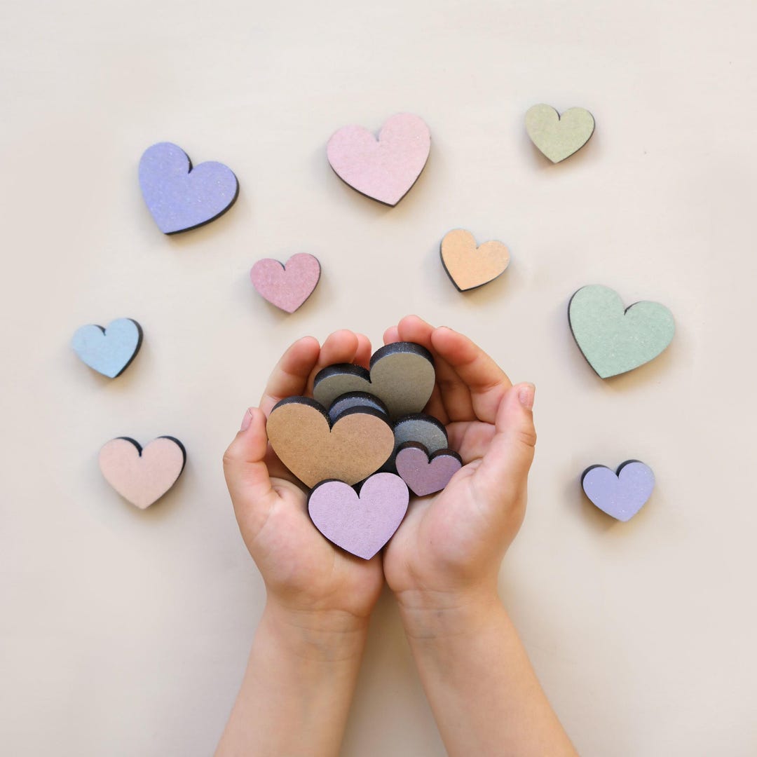 Wooden Hearts With Glitter Effect Wooden Wall Hearts, Rainbow Wall ...