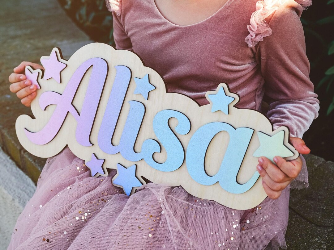 Cute Wooden Sign With Custom Name Personalized Letters With Star, Baby ...
