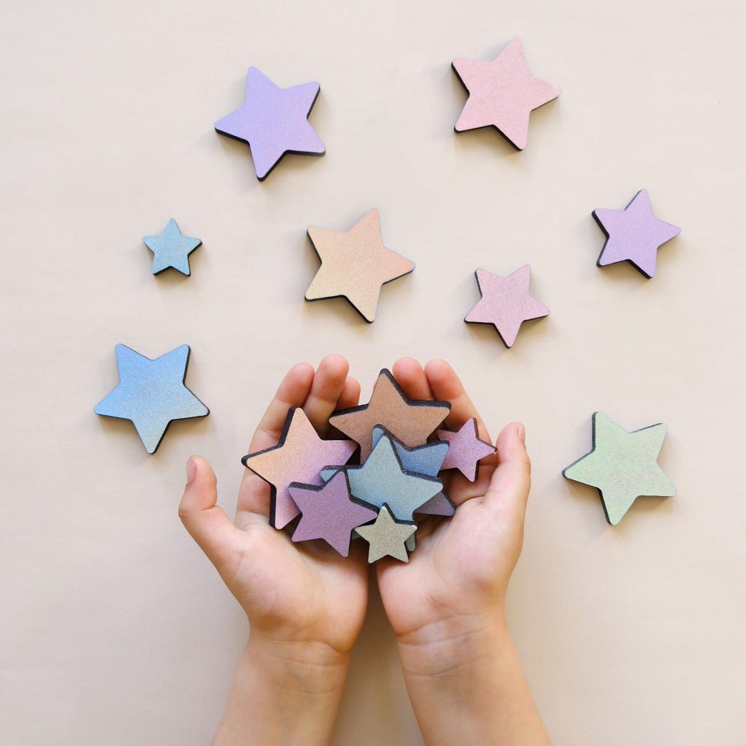 Wooden Stars With Glitter Effect Wooden Wall Stars, Rainbow Decor for ...
