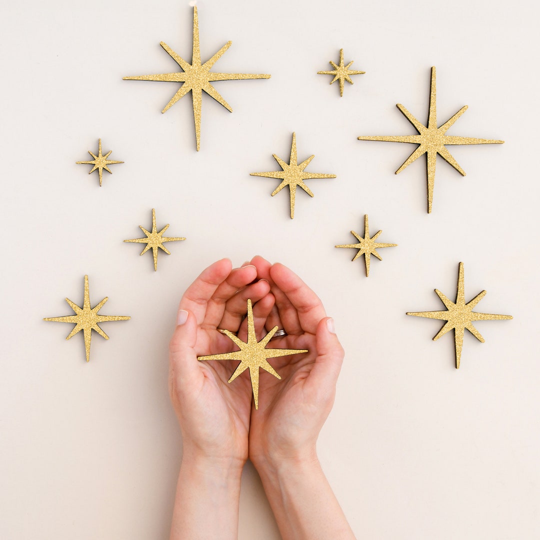 Wooden Golden Stars With Glitter Wall Decor Wooden Wall Stars, Bedroom ...