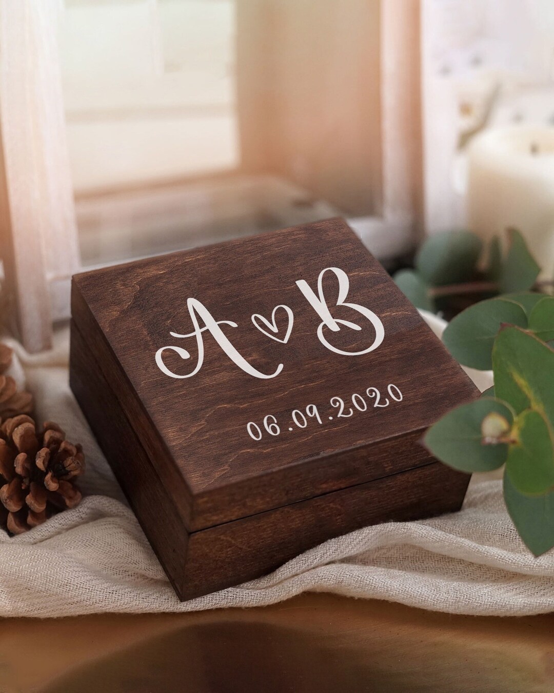 Wooden Wedding Box With Initials and Wedding Date Custom Wedding Box ...