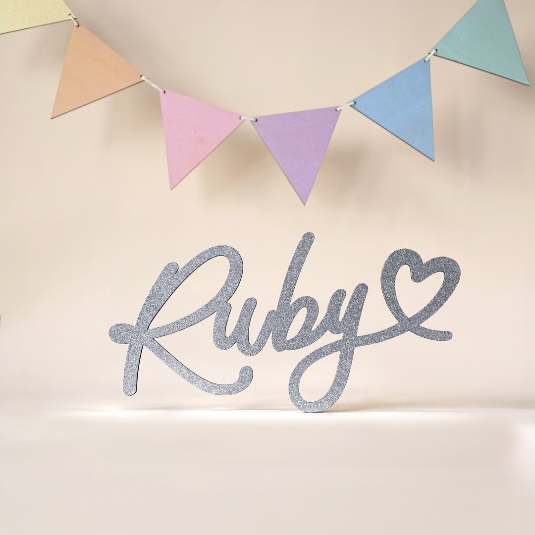 Glitter Wooden Name Sign With a Heart Silver Sign, Gold Sign, Rose Gold ...