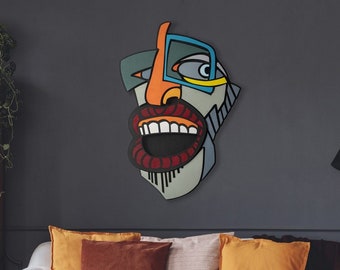 Wooden Decorative Standing Art Abstract Face Table Art for Home and ...