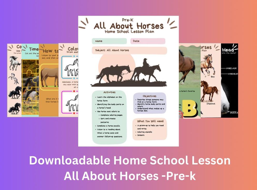 Pre-k/ Kindergarten - Home School Lesson -all About Horses - Etsy