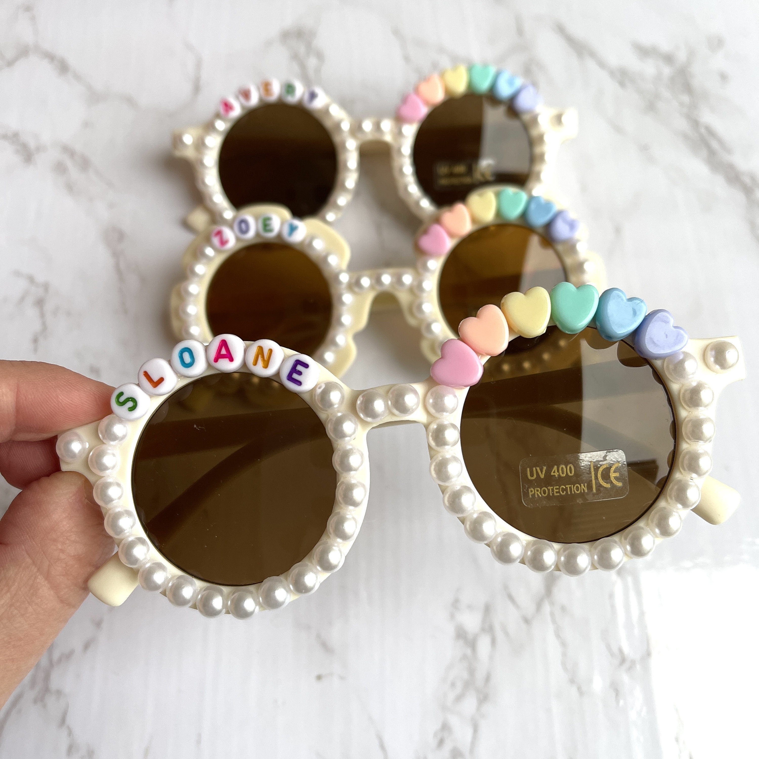 Personalized Kids Sunglasses: Custom Name, Flower & Pearl Accents - Etsy
