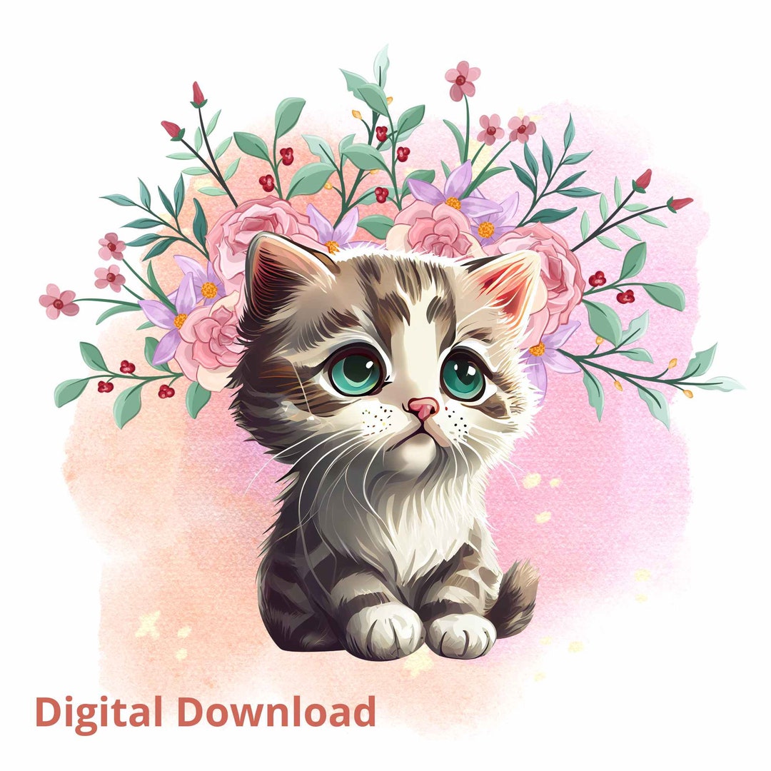 Cat Clipart,boho Floral Cat Clipart,cute Cat Clipart,cat Flower Design ...