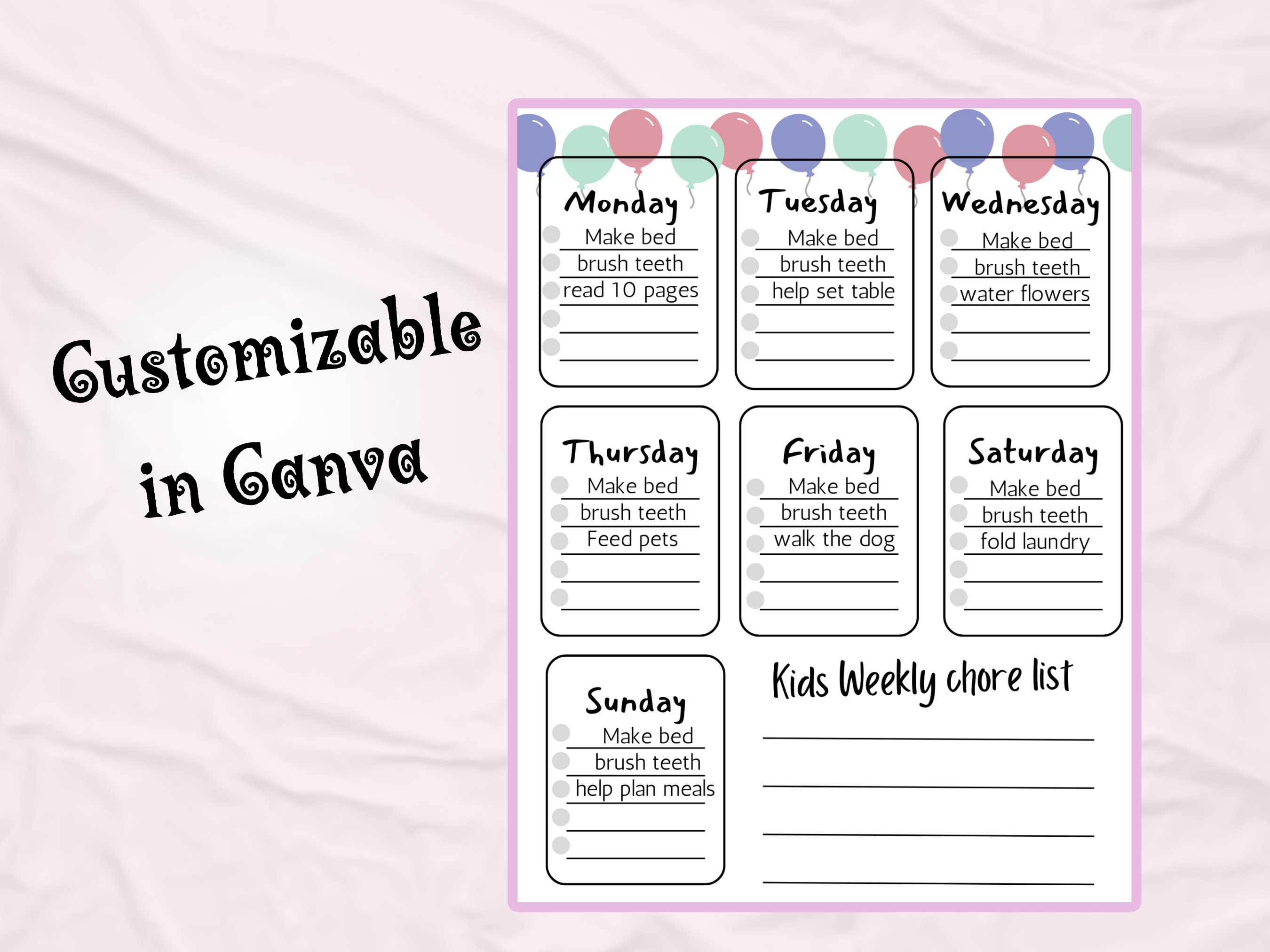 Printable Weekly Task Organizer Daily Children's Routine Planner ...