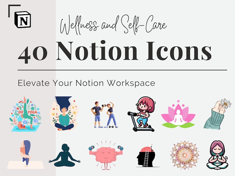 40 Notion Icons | Wellness and Self Care Notion Planner Icons | Notion ...