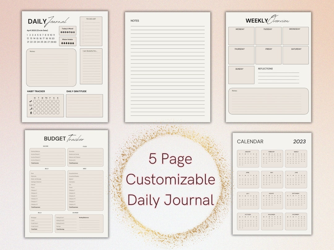 5 Page Daily Journal Digital Template Printable | Elevate Journaling - Etsy