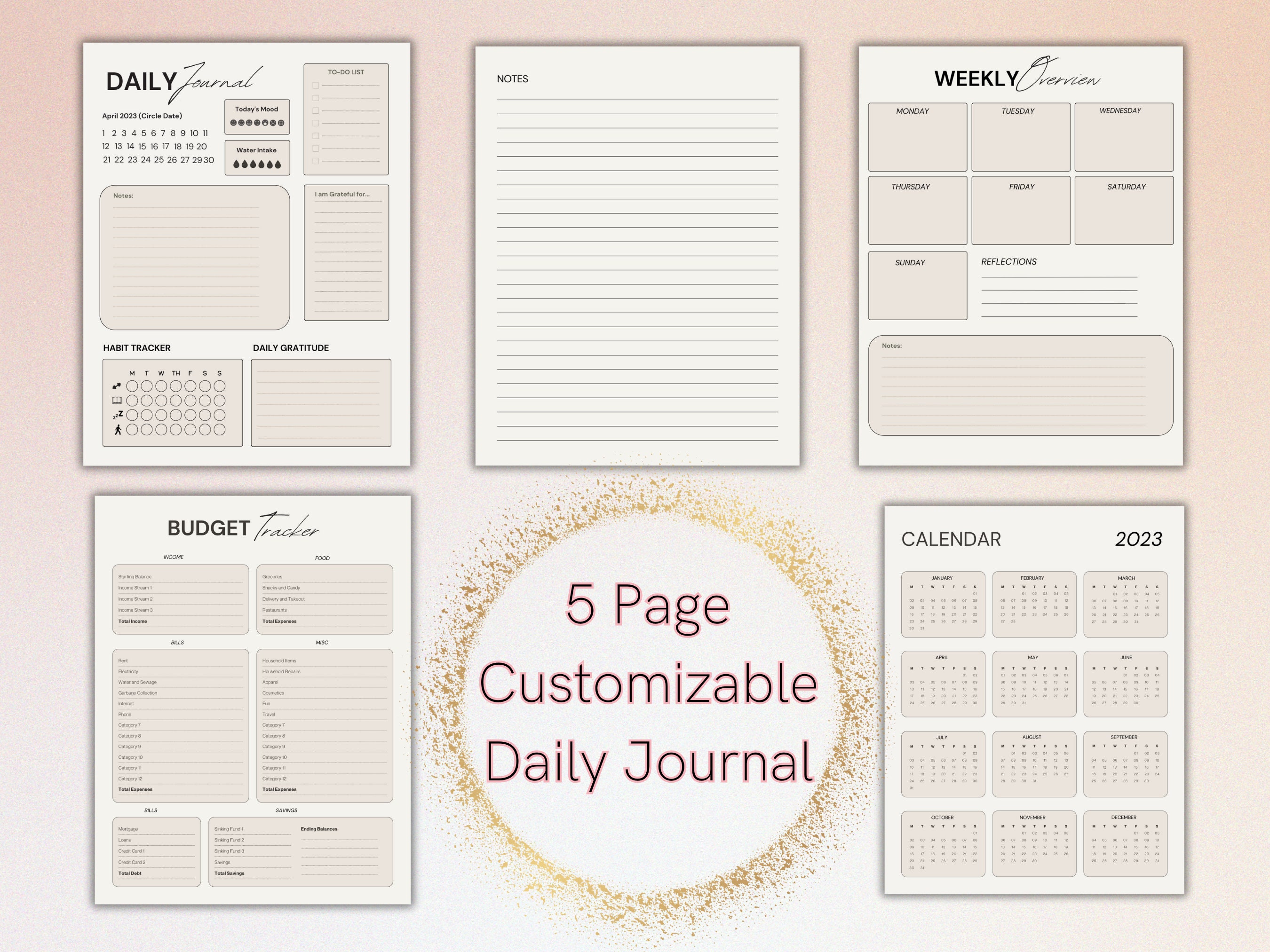 5 Page Daily Journal Digital Template Printable | Elevate Journaling - Etsy
