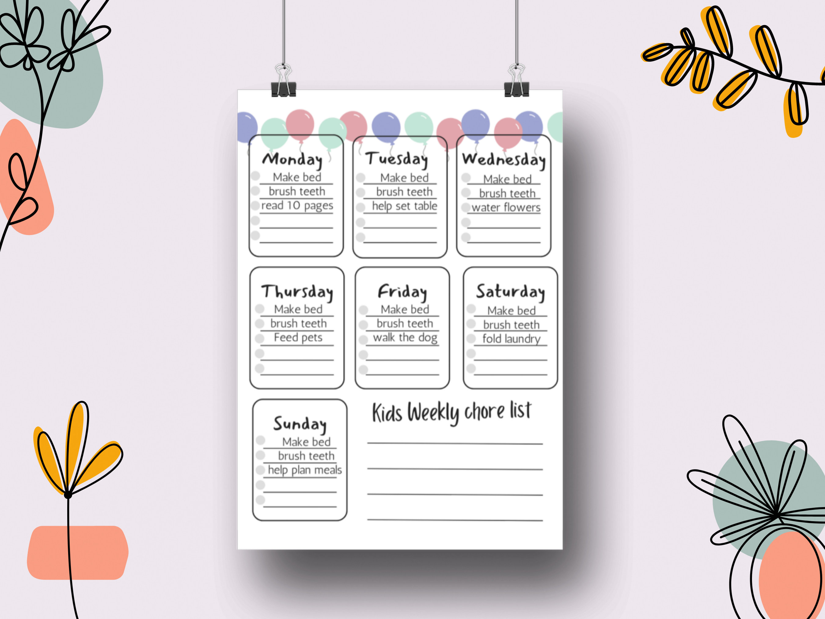 Printable Weekly Task Organizer Daily Children's Routine Planner ...