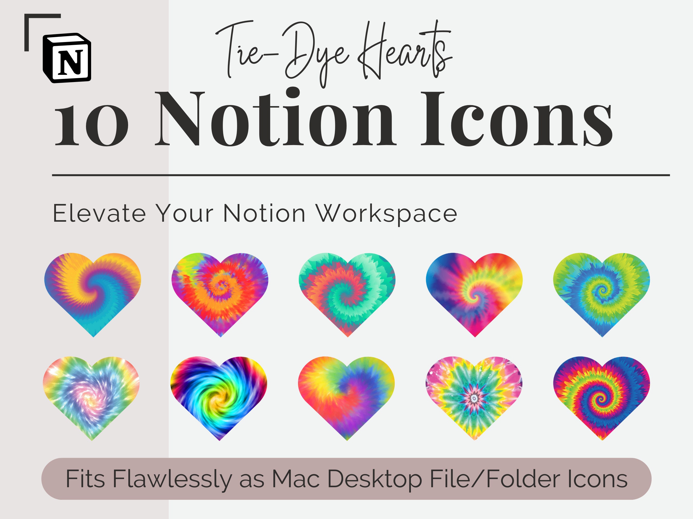 10 Notion Icons | Tye-dye Hearts Notion Planner Icons | Folder Icons ...