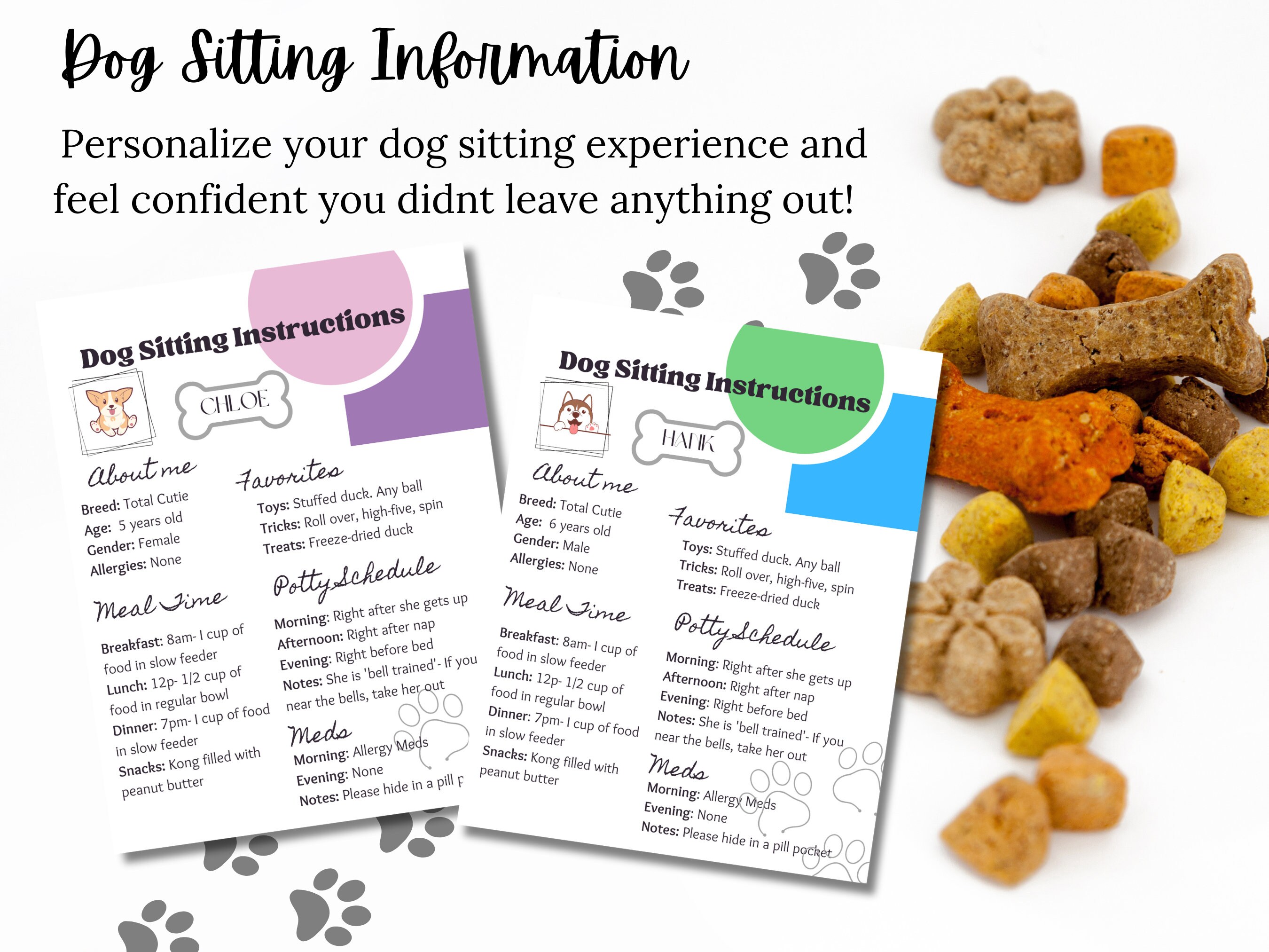Dog Sitting Instruction Template | Pet Sitter Notes | Printable Digital ...