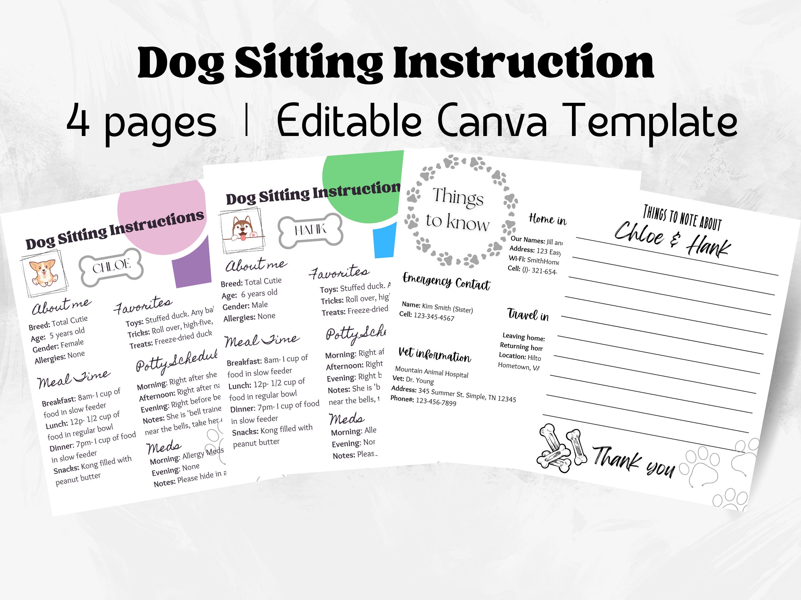 Dog Sitting Instruction Template - Printable Digital Download - Etsy