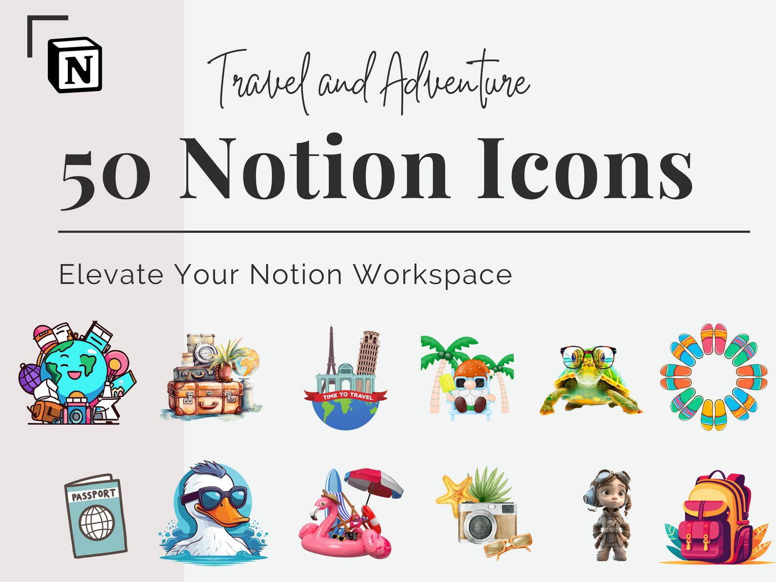 50 Notion Icons | Travel and Adventure Notion Planner Icons | Notion ...