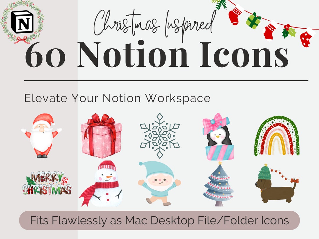 60 Notion Icons | Christmas Inspired Notion Planner Icons | Folder ...