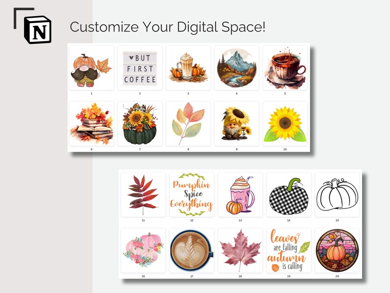 40 Notion Icons | Fall Inspired Notion Planner Icons | Desktop Icons ...