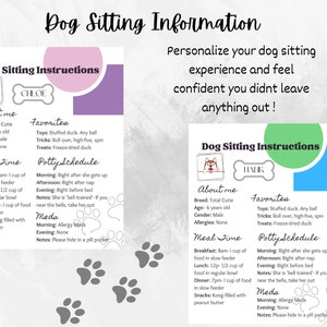 Dog Sitting Instruction Template - Printable Digital Download - Etsy