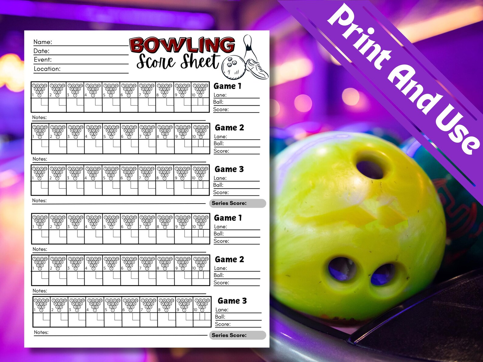 Printable Bowling Score Sheet | Track Your Game With Ease | Perfect for ...