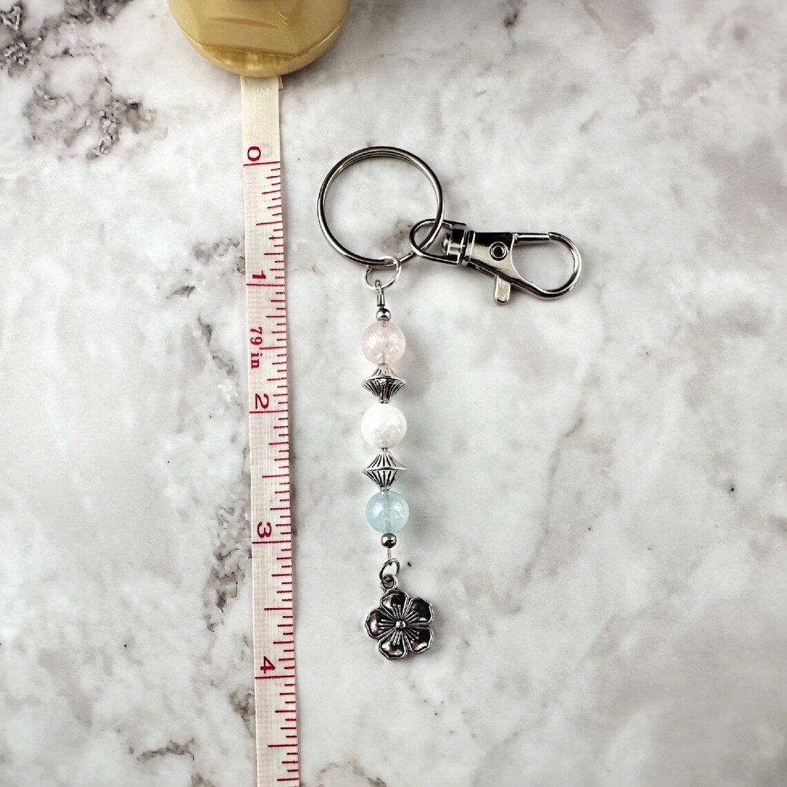 Tranquility Bead Keychain With Rose Quartz, Moonstone, and Aquamarine ...