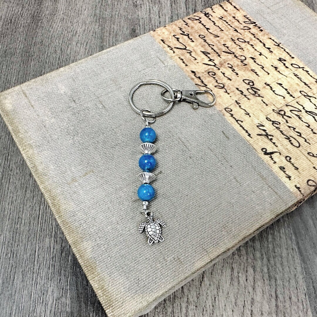 Blue Apatite Crystal Keychain: Handmade Turtle Charm Key Ring - Etsy