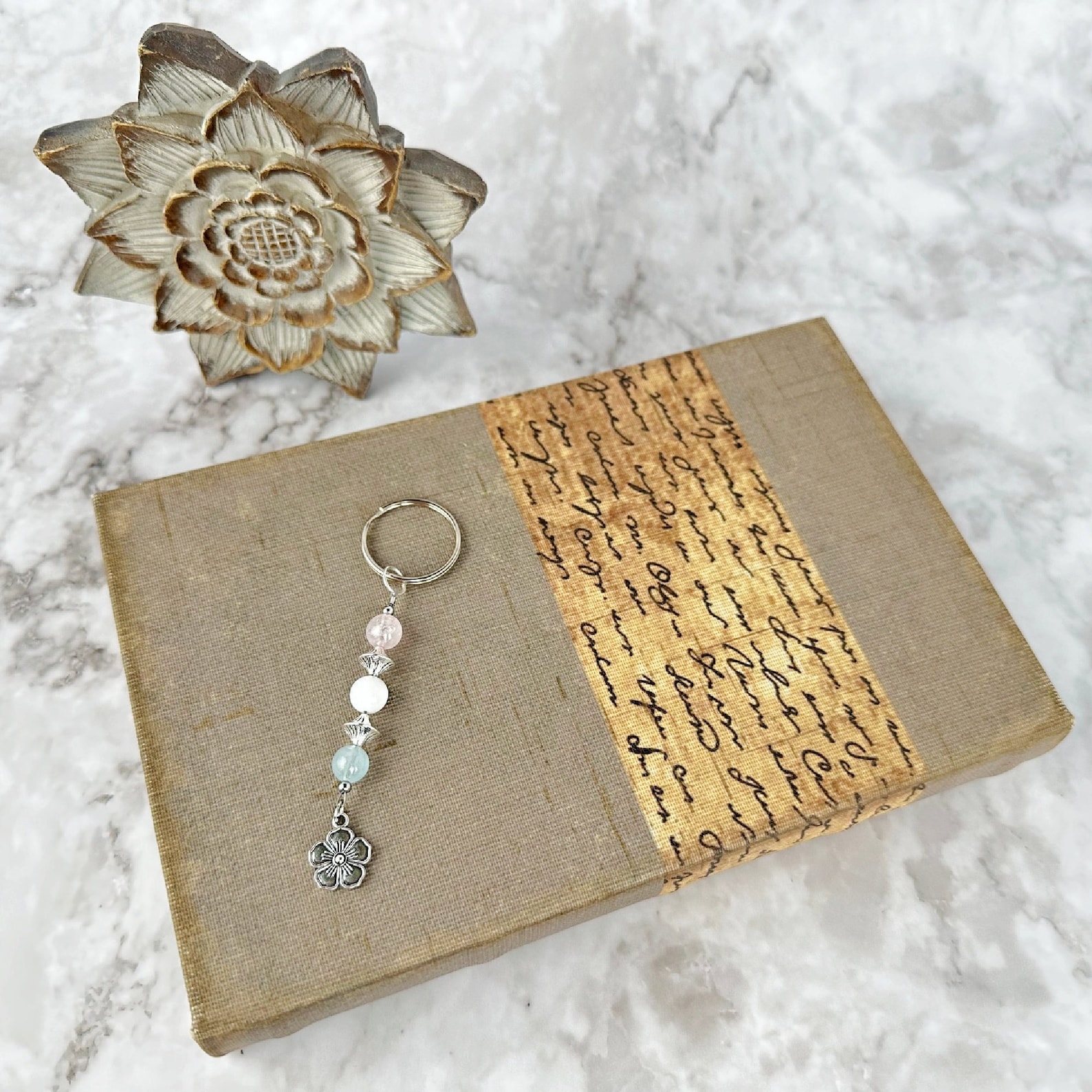 Tranquility Bead Keychain With Rose Quartz, Moonstone, and Aquamarine ...