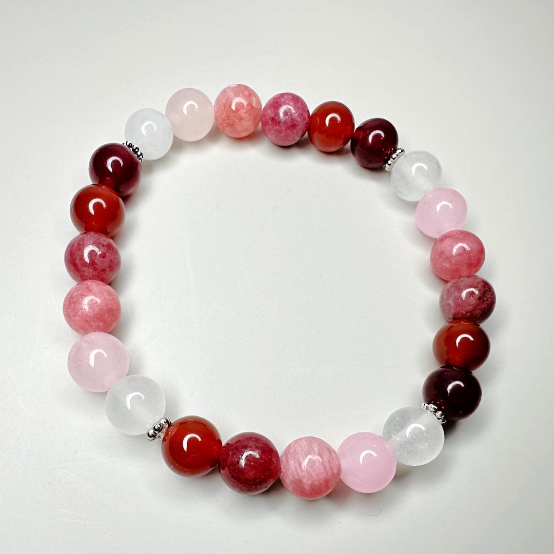 Rose Quartz Bracelet: Red & Pink Gemstone Beads, Handmade - Etsy