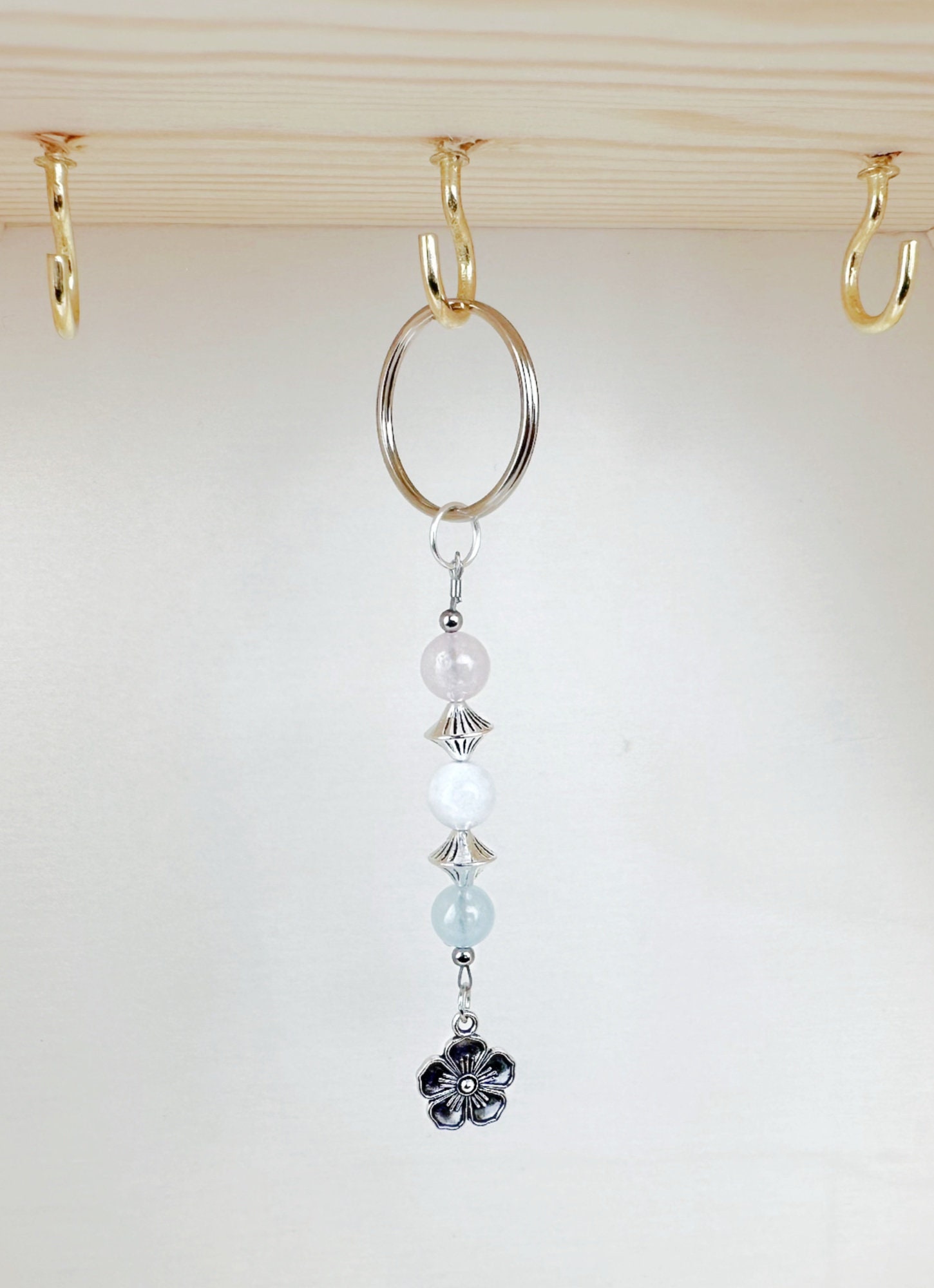 Tranquility Bead Keychain With Rose Quartz, Moonstone, and Aquamarine ...