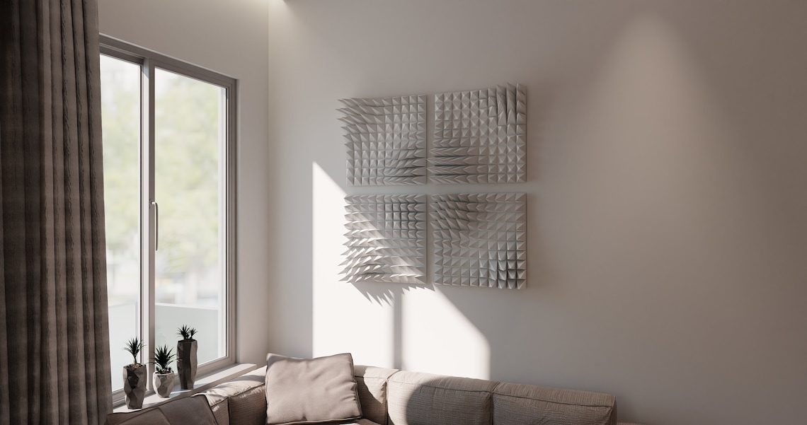 3D Printed Wall Art White Geometric Spikes Wall Sculpture Abstract Home ...