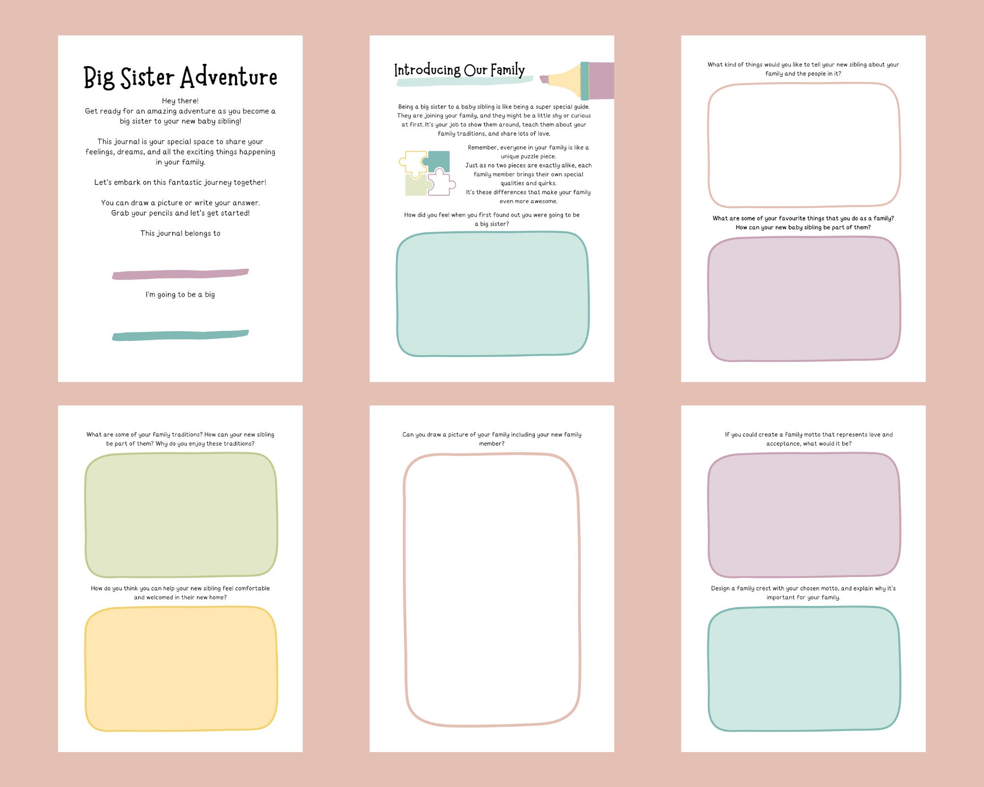 Personalised Big Sister Adventure Journal: Big Sibling Guide. Kids' New ...