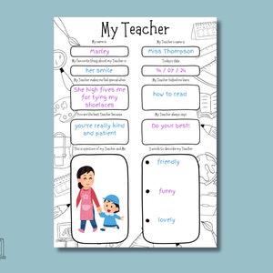 All About My Teacher Printable Kids Fill Out PDF Instant Digital ...