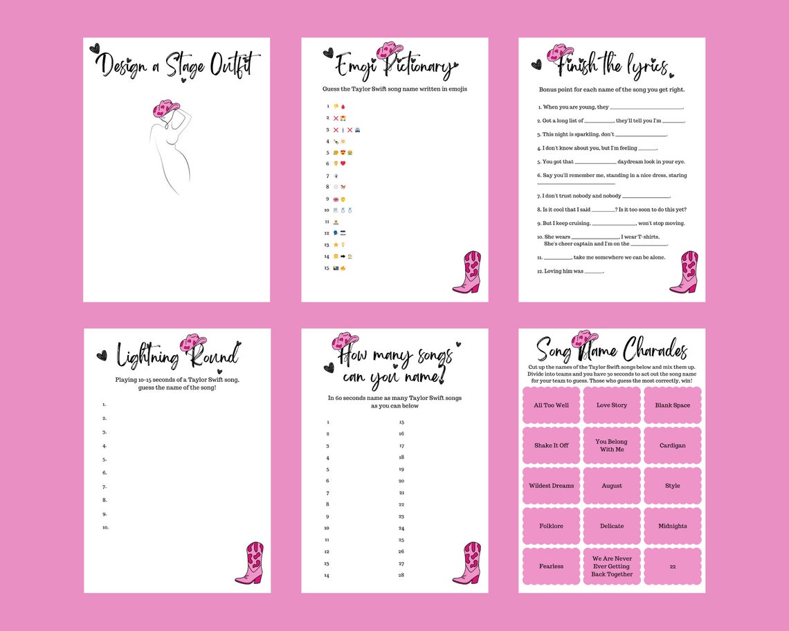 Taylor Swift Party Games Pack Printable Swiftie Games, Taylor Trivia ...