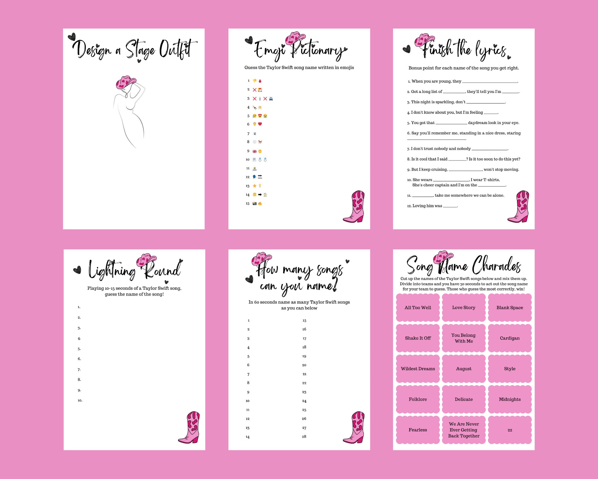 Taylor Swift Party Games Pack Printable Swiftie Games, Taylor Trivia ...
