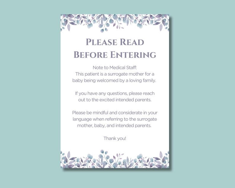 Surrogate Birth Hospital Door Sign | Printable Birth Announcement ...