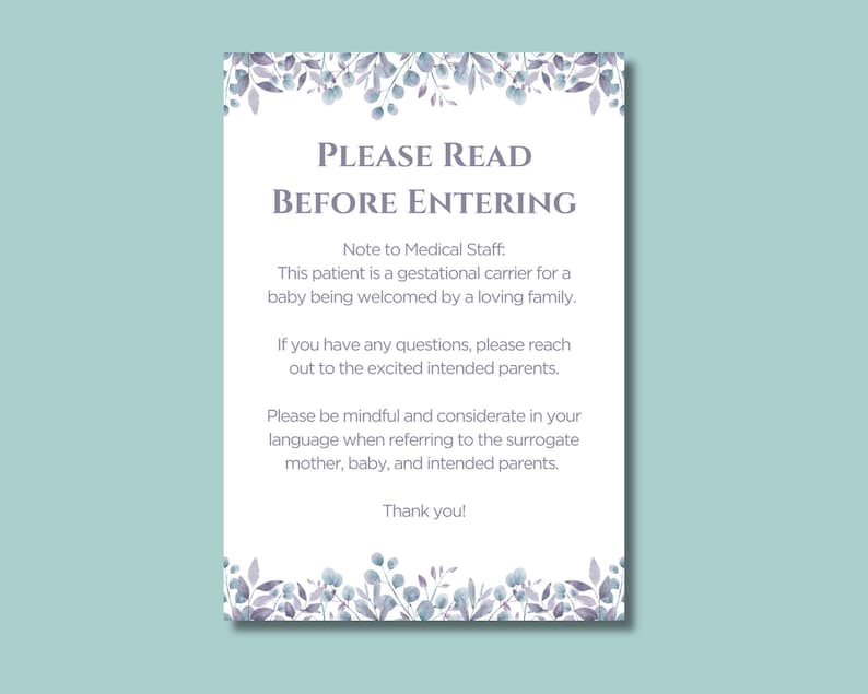 Gestational Carrier Birth Hospital Door Sign | Printable Birth ...
