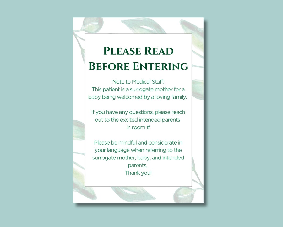 Surrogate Birth Hospital Door Sign Printable Birth Announcement Digital ...