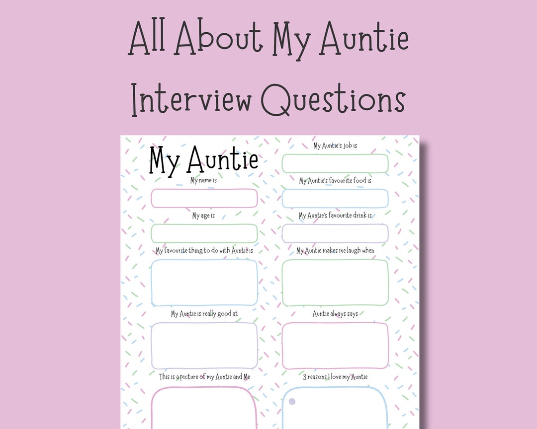 All About My Auntie Questionnaire | Personalised Birthday Card Keepsake ...