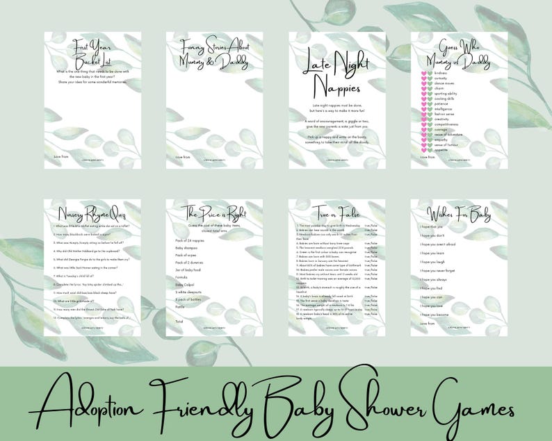 Adoption-friendly Baby Shower Games Bundle: Digital Download With Green ...