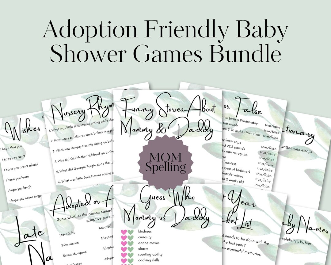 Adoption-friendly Baby Shower Games Bundle: Digital Download With Green ...