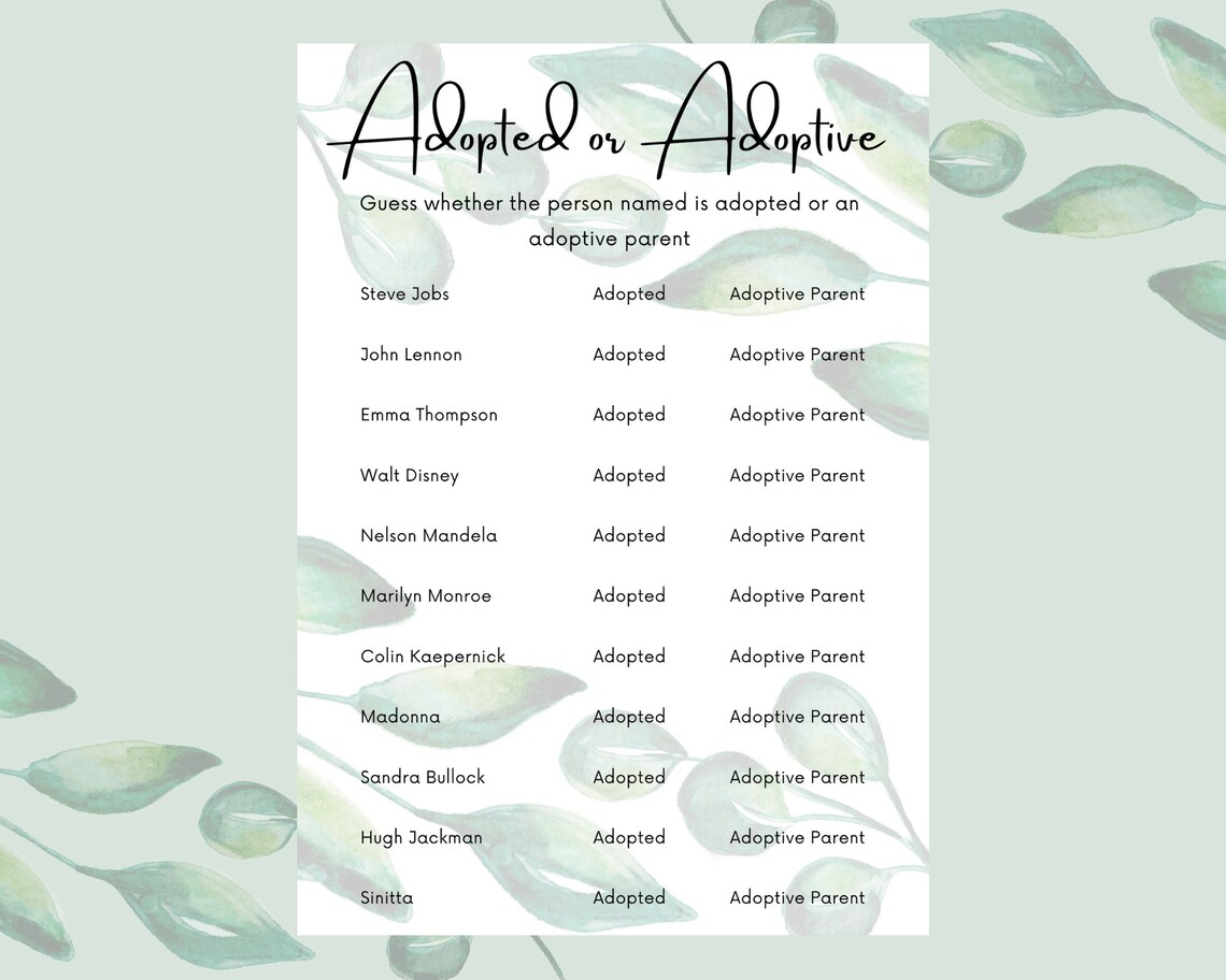 Adoption-friendly Baby Shower Games Bundle: Digital Download With Green ...