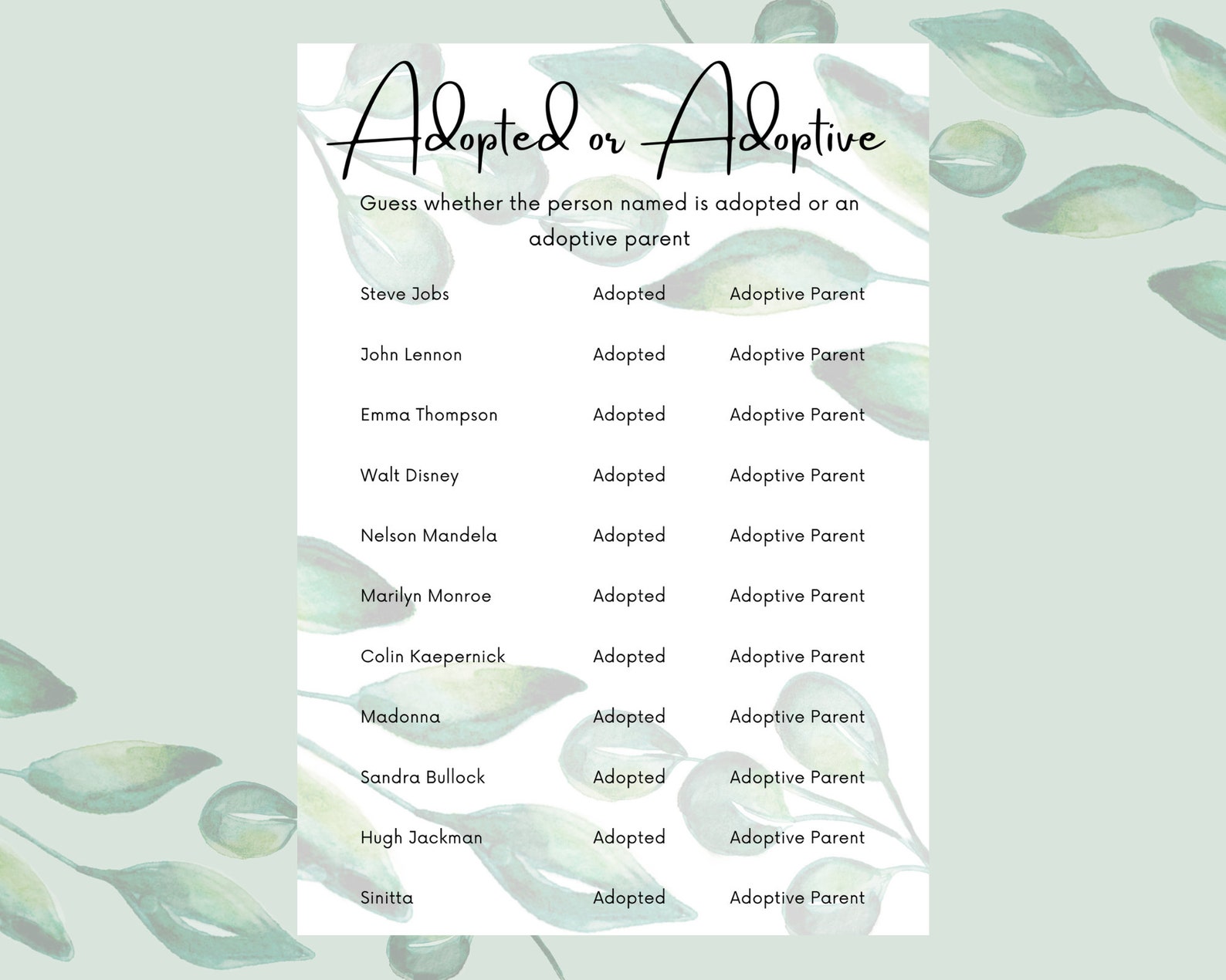 Adoption-friendly Baby Shower Games Bundle: Digital Download With Green ...